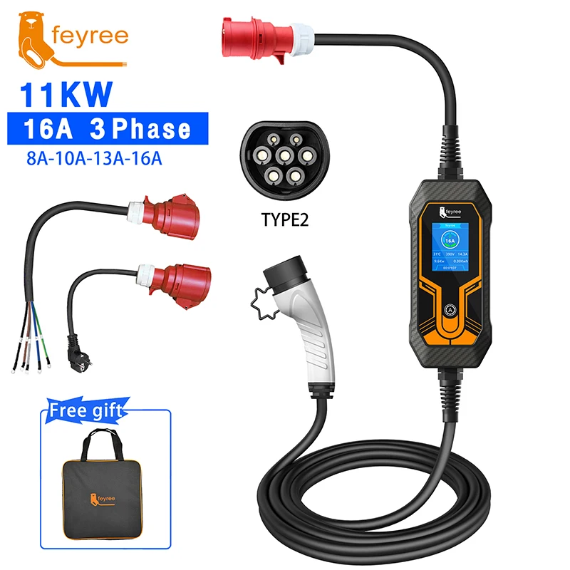 feyree-11KW-16A-3-Phase-EV-Portable-Charger-Type2-5M-Cable-EVSE ...