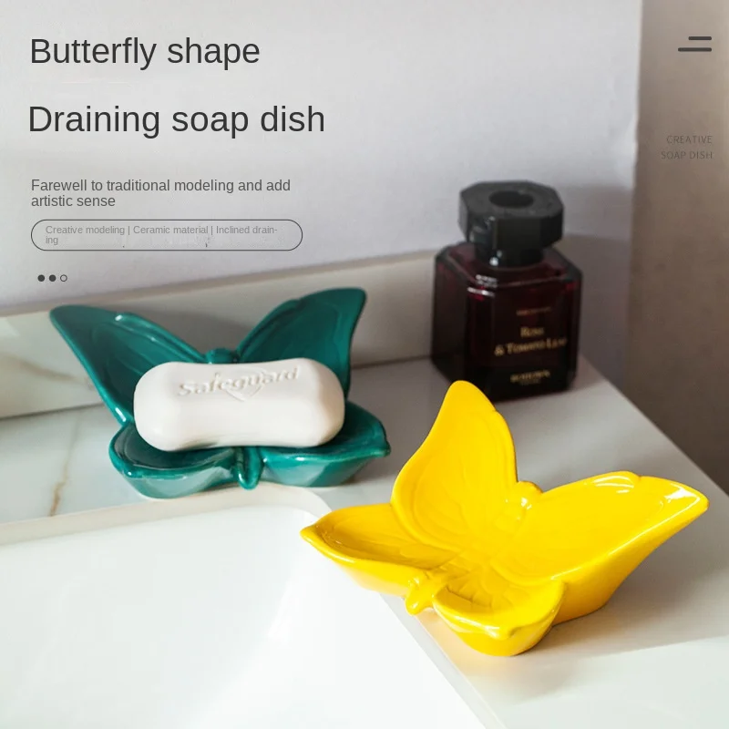 Ceramic-Soap-Box-Creative-Punch-Free-Drain-Cute-Butterfly-Soap-Dish ...