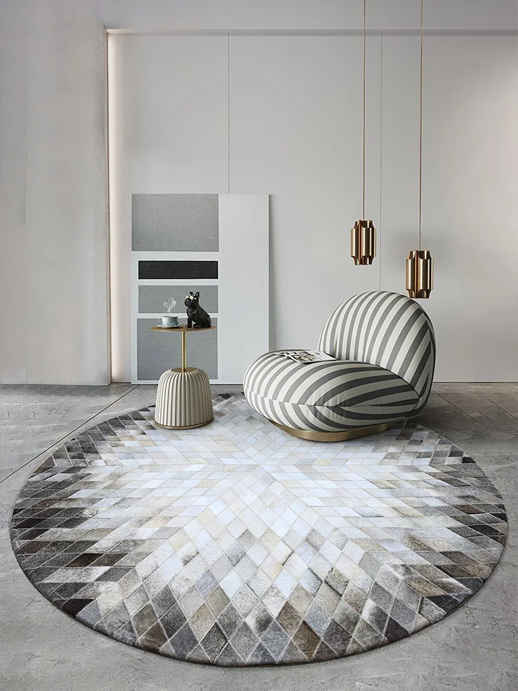 Nordic-Modern-Luxury-Grey-Round-Carpet-Cowhide-Mosaic-Rug-Simple-Living ...
