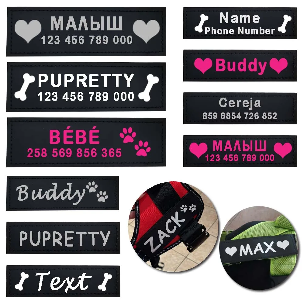 2-PCS-Custom-Dog-Name-Tag-Harness-ID-Label-Personalized-Reflective ...