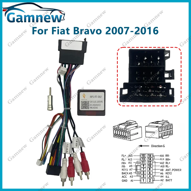 Car 16PIN Android Radio Power Cable Adapter With Canbus Box For Fiat ...