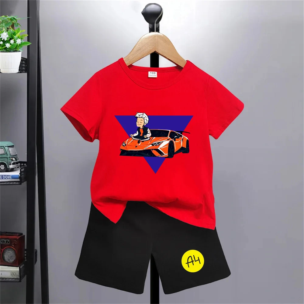 Merch A4 Summer Boy Black Girl Red clothes T-shirt+shorts Sets Print T ...