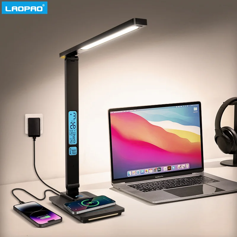 LAOPAO LED Desk Lamp with Wireless Charger 10W with Night Light Digital ...