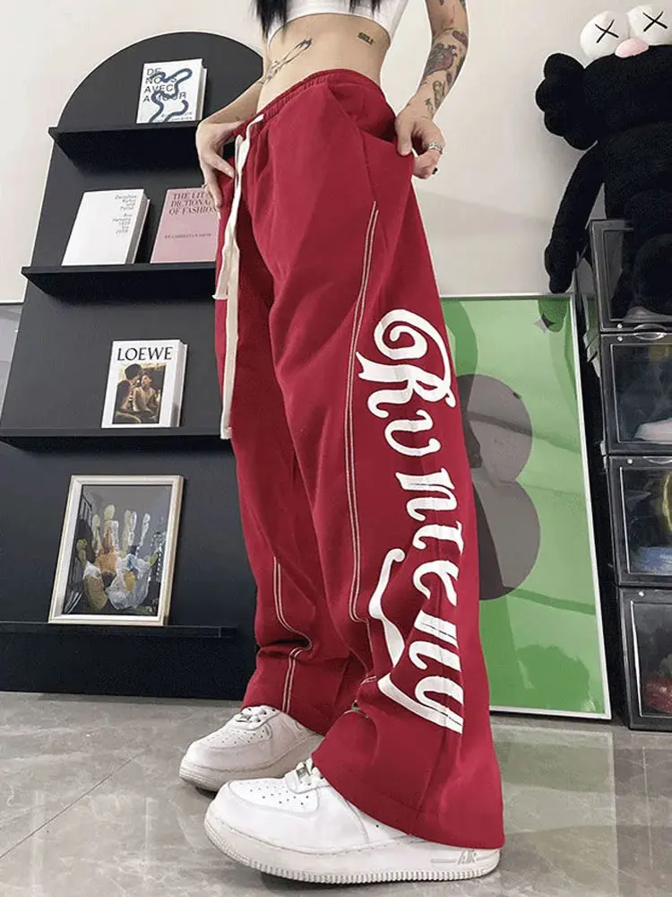 Y2K ropa de calle de gran tamaño para mujer, pantalones de chándal de ...