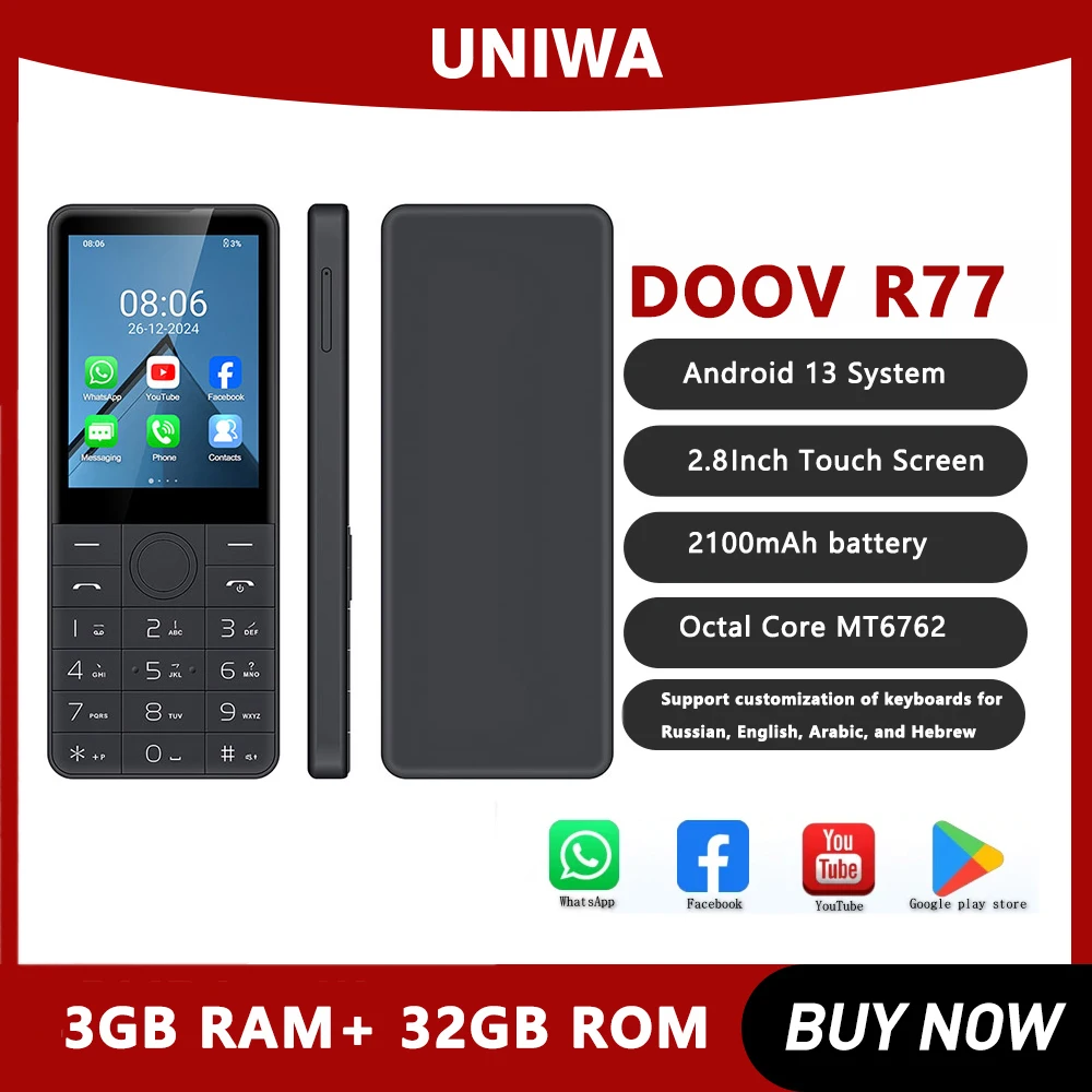 DOOV R77 Smart Touch Screen Keypad 4G Mobile Phone without Camera 3GB ...