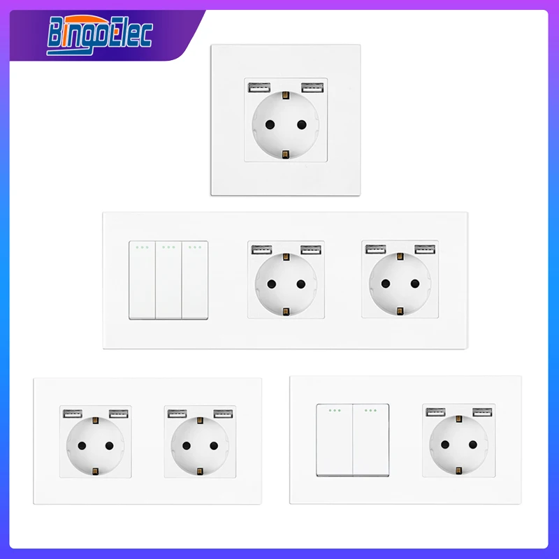 Bingoelec Wall Socket USB Port Type-A Outlet with Button Switch EU ...