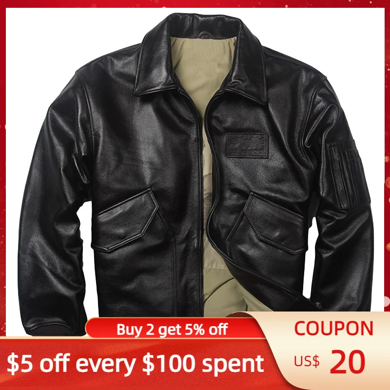 2024-Dark-Brown-Military-Style-USAF-Pilot-Leather-Jacket-Men-Europe ...