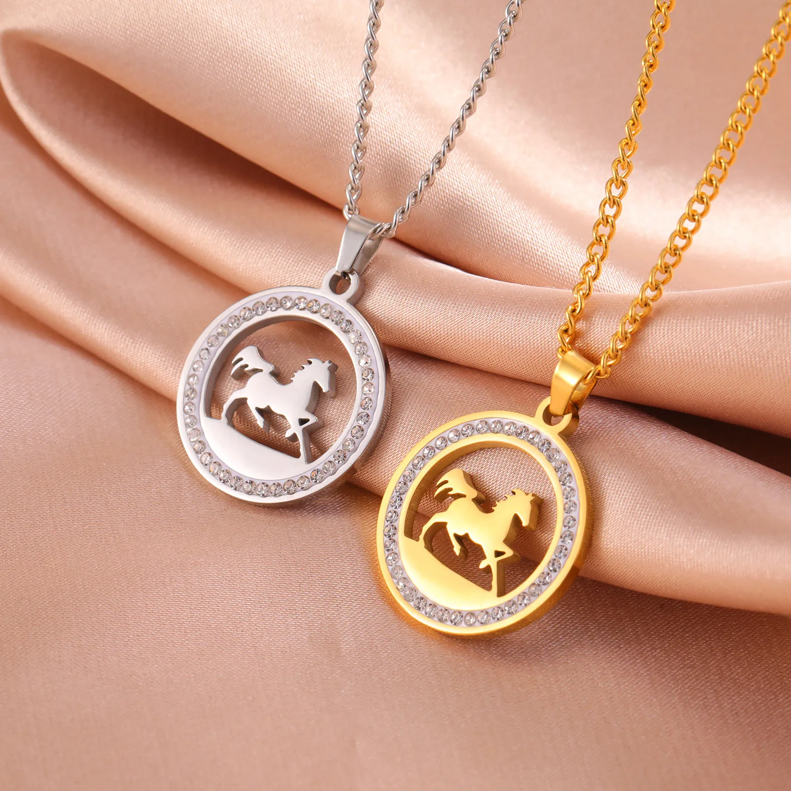 Skyrim Running Horse Round Pendant Necklace Women Girls Stainless Steel ...