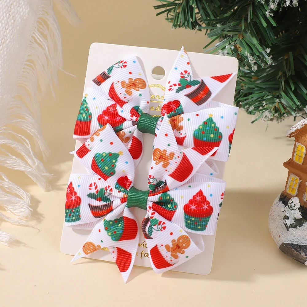 2Pcs/Set Baby Girls Christmas Hair Bows with Clips Festive 3.22'' Santa ...