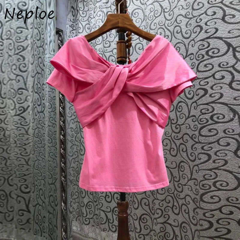 Neploe-Gentle-Retro-Femme-Top-2024-Summer-Short-Sleeve-Solid-Simple ...