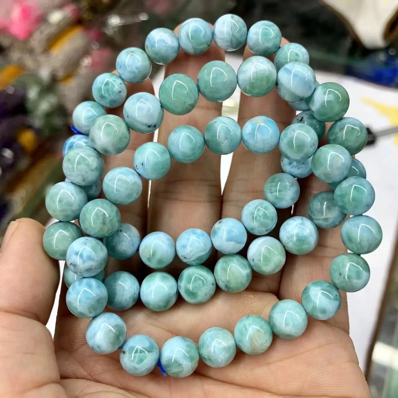 Dominica Larimar/Copper Pectolite Stone Beads Bracelet Natural Gemstone ...