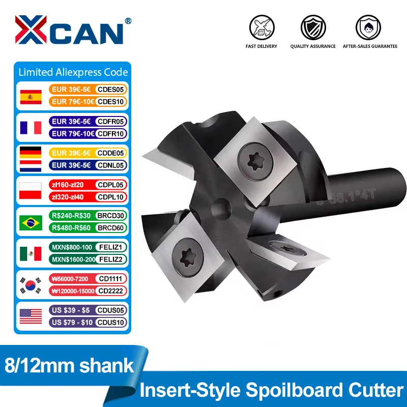 XCAN-Milling-Cutter-CNC-Spoilboard-Surfacing-Router-Bit-8-12mm-Shank ...