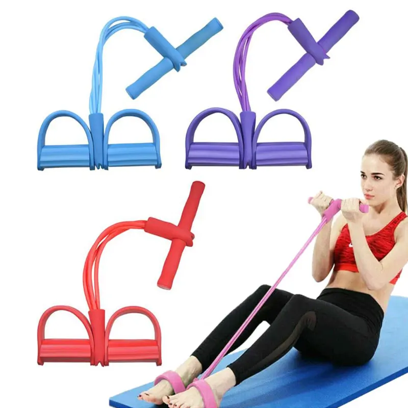 4 Resistanc Elastic Pull Ropes Exerciser Rower Belly Resistance Band ...