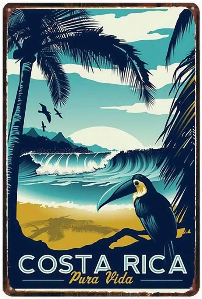 Vintage-Poster-Series-Costa-Rica-Metallic-Tin-Sign-Poster-Printed-Bar ...