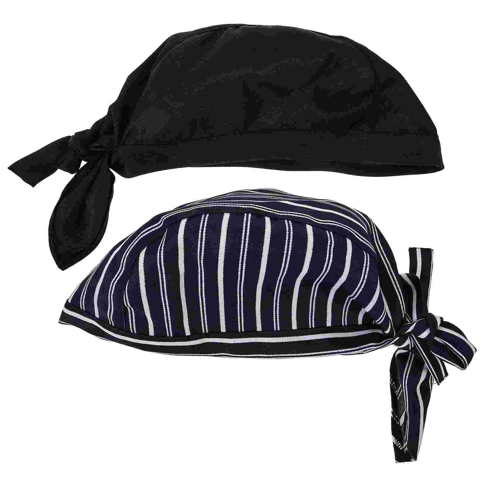 2-Pcs-Chef-Tie-Back-Cap-Kitchen-Cooking-Hat-Bandana-Serving-Breathable ...