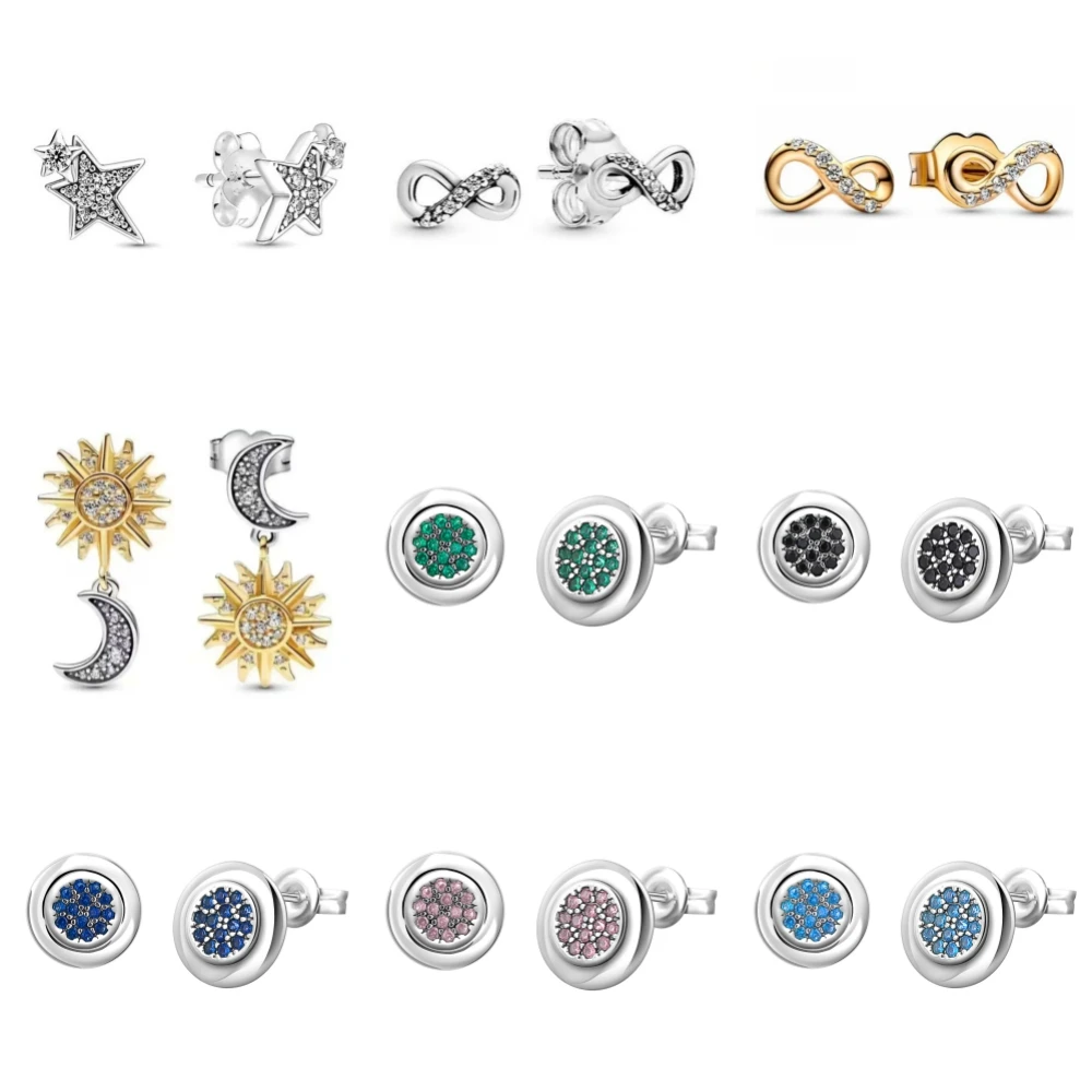 NEW-Fashion-Sun-Moon-Star-Blue-Pink-Black-Earrings-Stud-925-Sterling ...