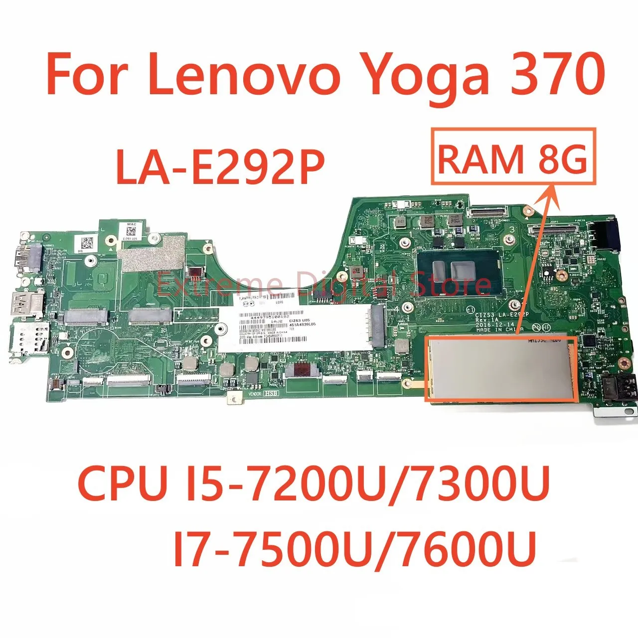 LA-E292P For Lenovo Yoga 370 laptop motherboard with CPU I5 I7 7th Gen ...