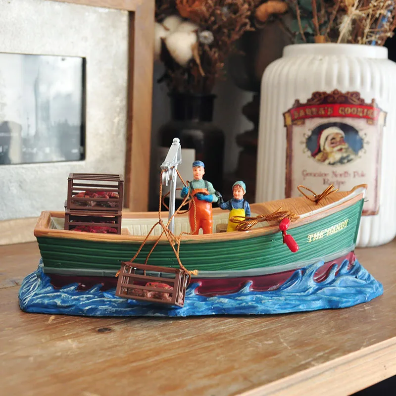 Lemax-Hand-Painted-Resin-Handicraft-Fishing-Boat-Shrimp-Filling-Scene ...
