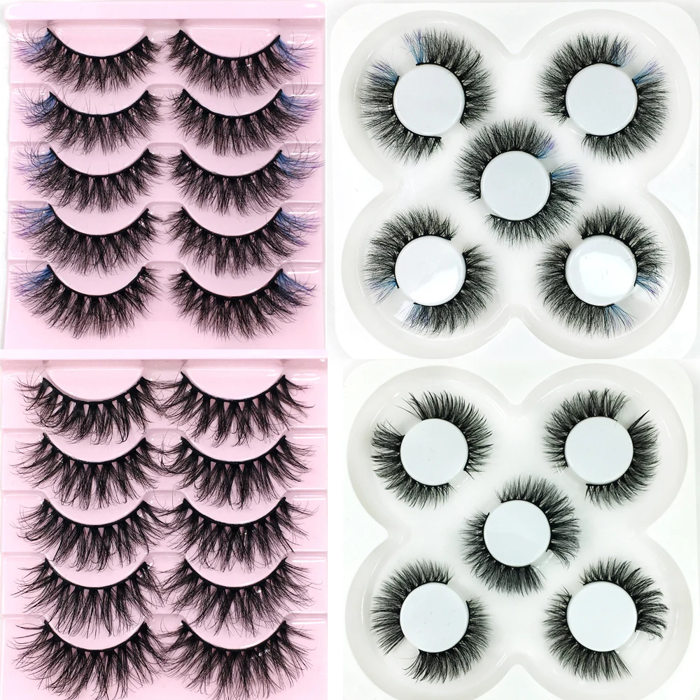 NEW 5Pairs 22mm color false eyelash Fluffy Lashes Dramatic Messy Long ...