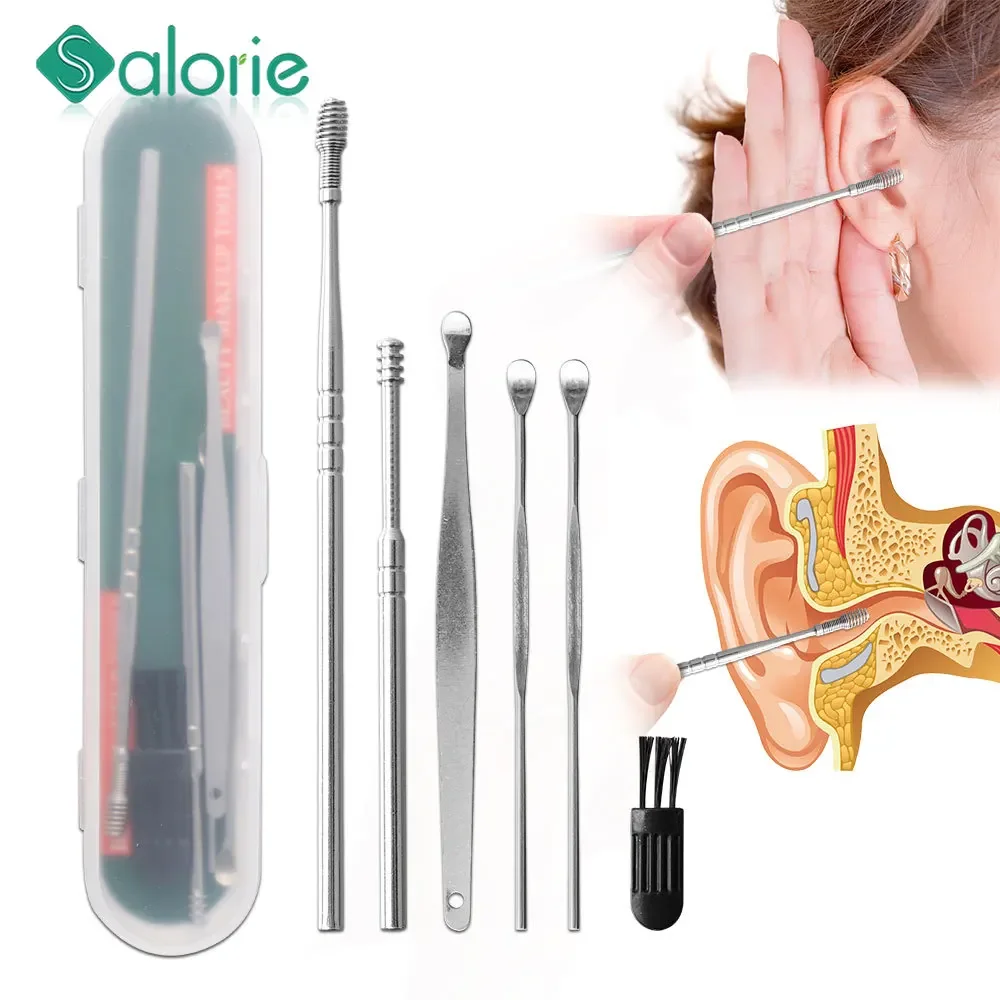 6Pcs-set-Ear-Wax-Pickers-Stainless-Steel-Earpick-Wax-Remover-Piercing ...