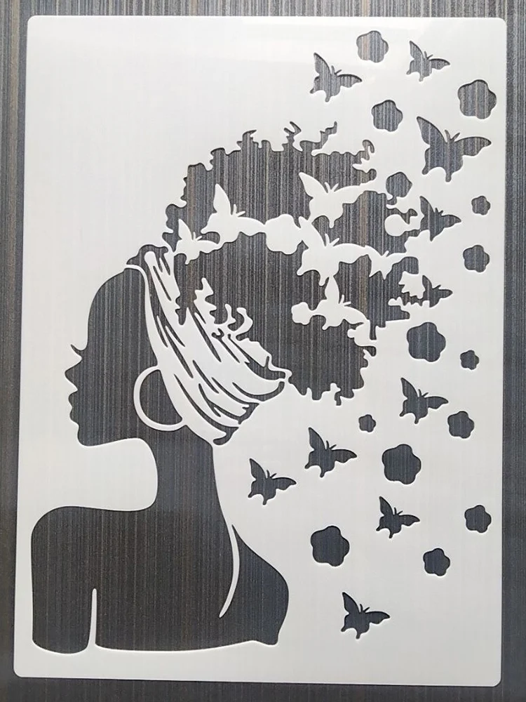 1Pcs21*29Cm Woman Butterfly DIY Layering Stencils Wall Painting ...
