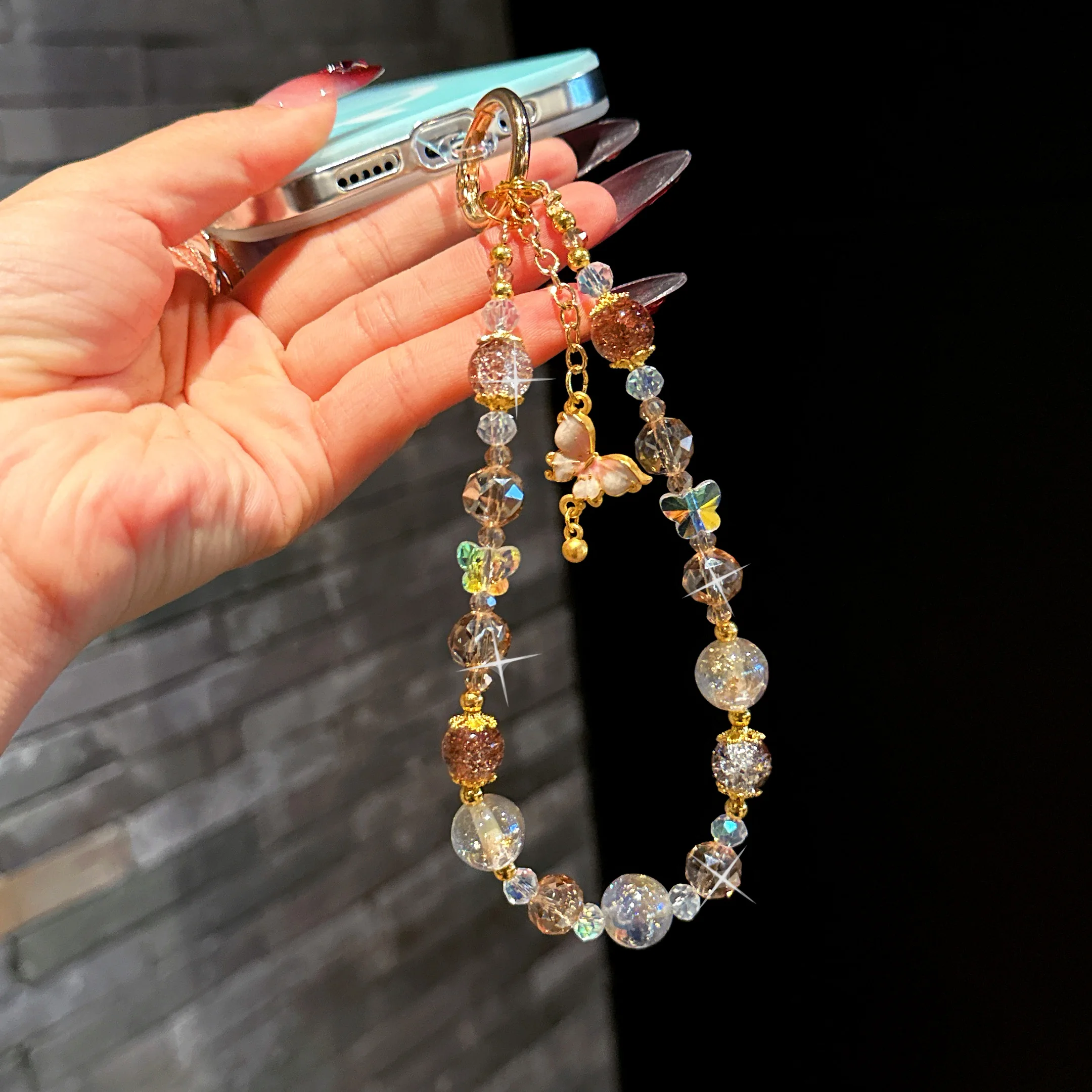 Luxury Sparkle Butterfly Rhinestone Bead Phone Bracelet Strap Charm ...