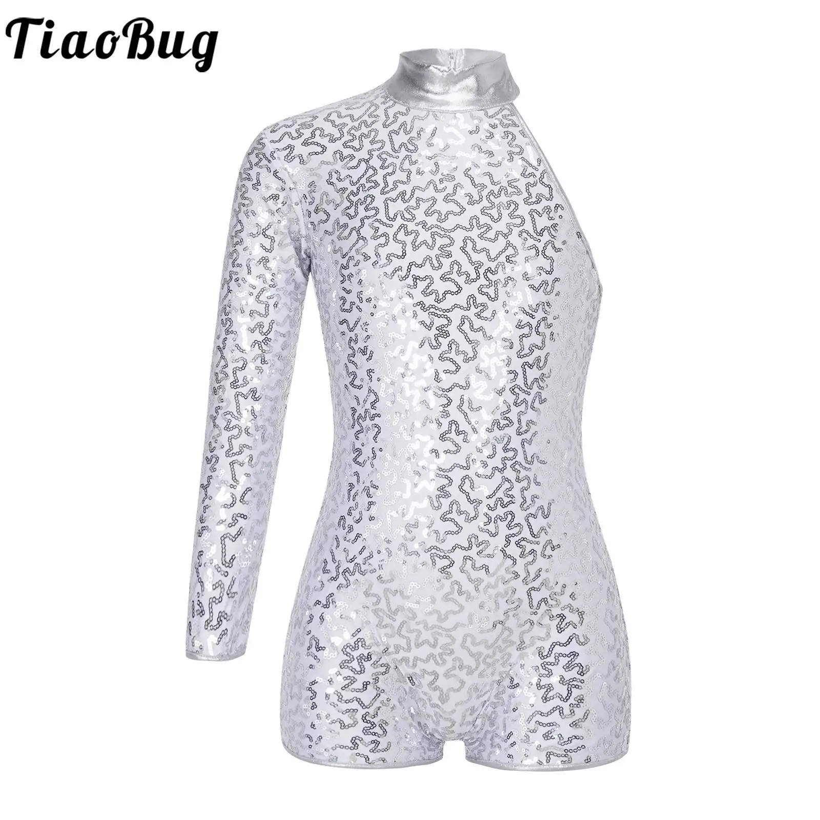Kids-One-shoulder-Shiny-Sequins-Gymnastics-Shorty-Unitard-Dress-Girls ...