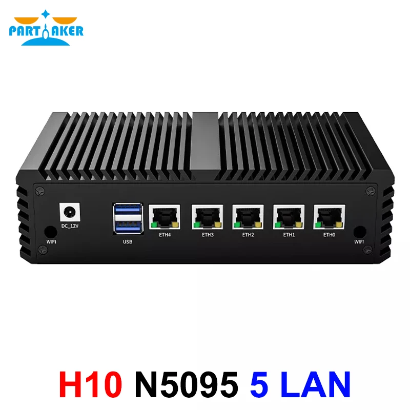 Partaker Intel N5095 N5105 Soft Router Fanless Mini PC 5 x i225 i226 ...