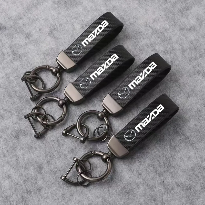 Carbon Fiber Car Keycase Ring High Quality Leather Key Chain For Mazda ...
