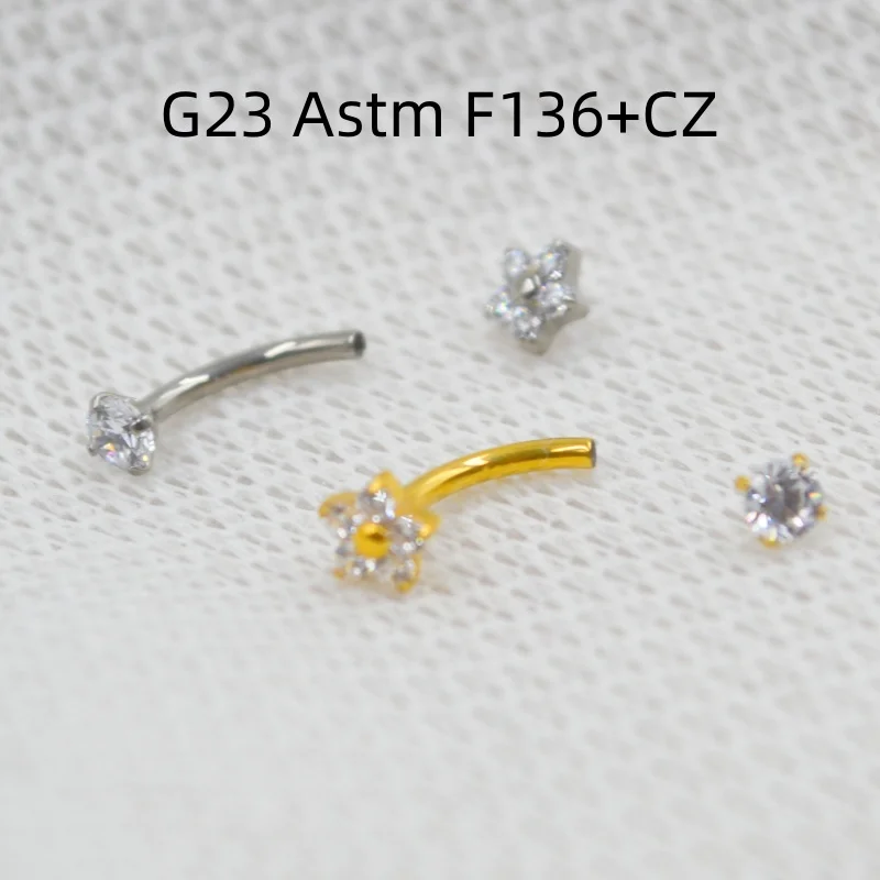 Lot10pcs-16G-G23-Titanium-Both-Internal-Thread-Curve-Navel-Button-Bar ...