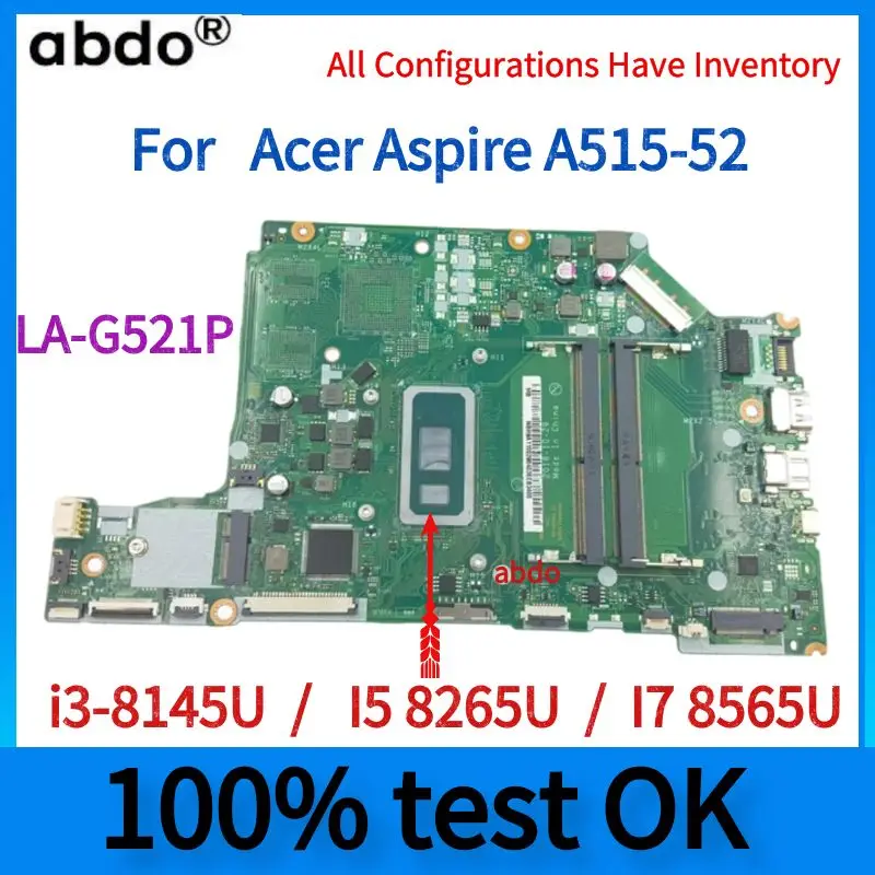 Placa base de LA-G521P EH5AW Placa base para portátil Acer Aspire A515-52, A515-52G, con CPU i3 ...