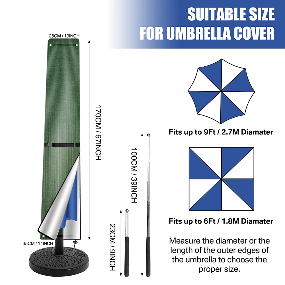 Choice 265cm Banana Grey Garden Parasol Cover With Rod Pull Ring Uv ...