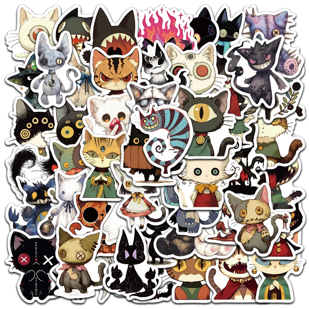 50pcs Funny Cartoon Horror Monster Cats Stickers DIY Decoration For ...