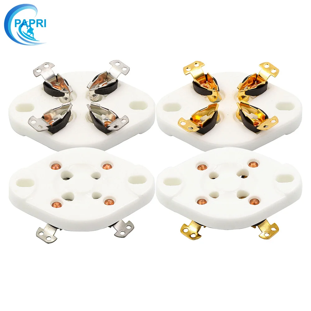 PAPRI 10PCS Ceramic Vacuum Tube Socket U4A 4Pins Gold Silver Plated ...
