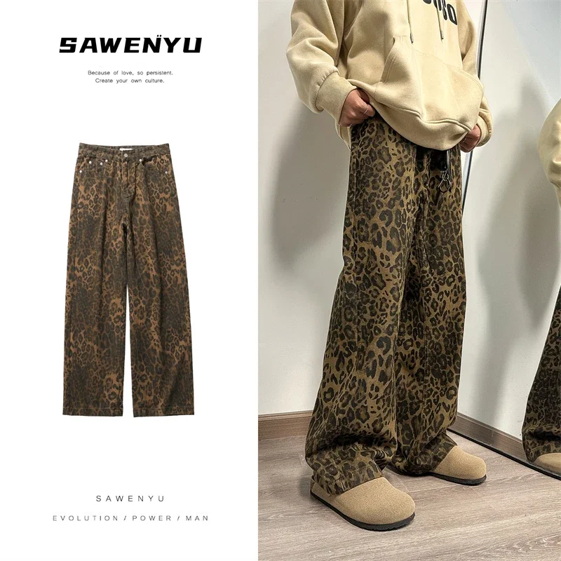 Leopard-print-denim-men-design-sense-American-hiphop-high-street ...