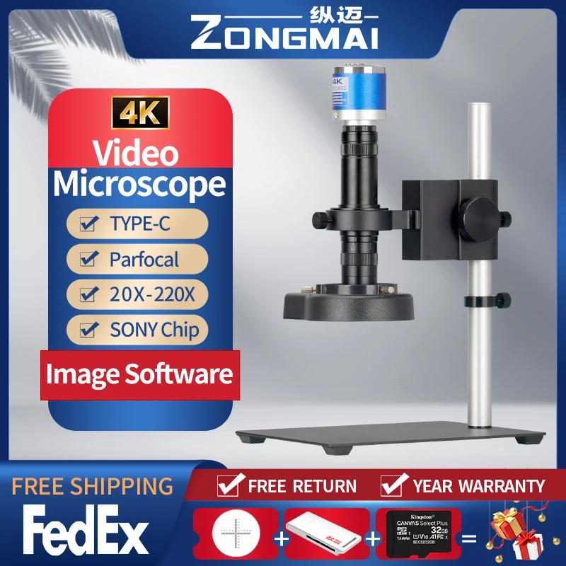 4K-Feature-HD-Video-Microscope-35-215X-Continuous-zoom-C-Mount-Parfocal ...