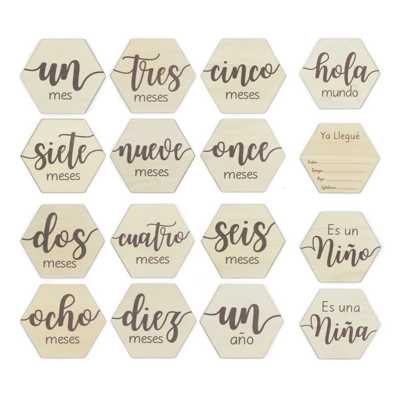 Baby Milestone Cards Cute Spanish Wooden Monthly Card Double Sided ...