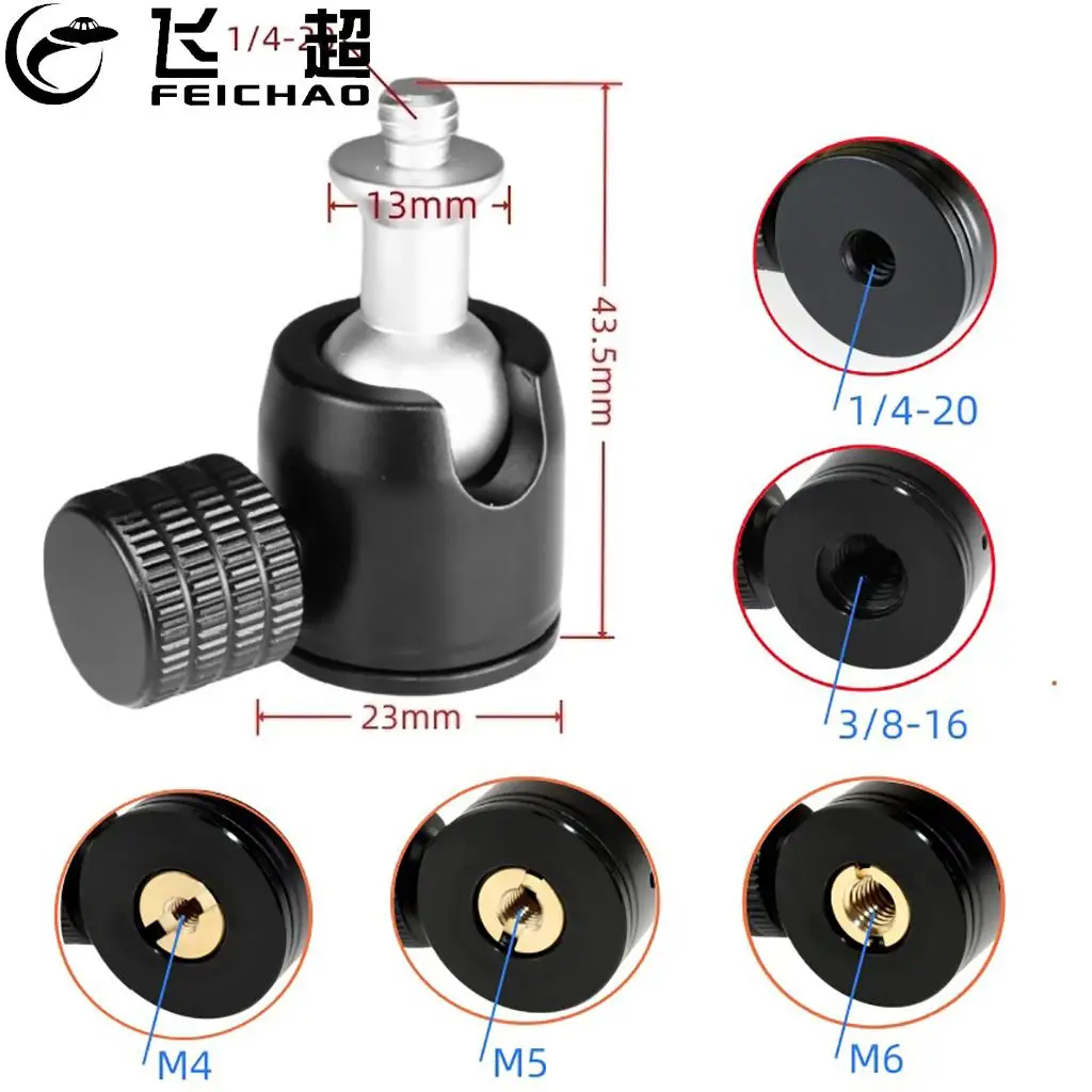 Aluminum Alloy 360 Degree Swivel Tripod Ball Head Mount Universal 1/4 3 ...