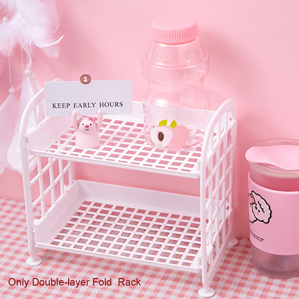 Double Layer Desktop Shelf Folding Dressing Cosmetic Storage Rack ...