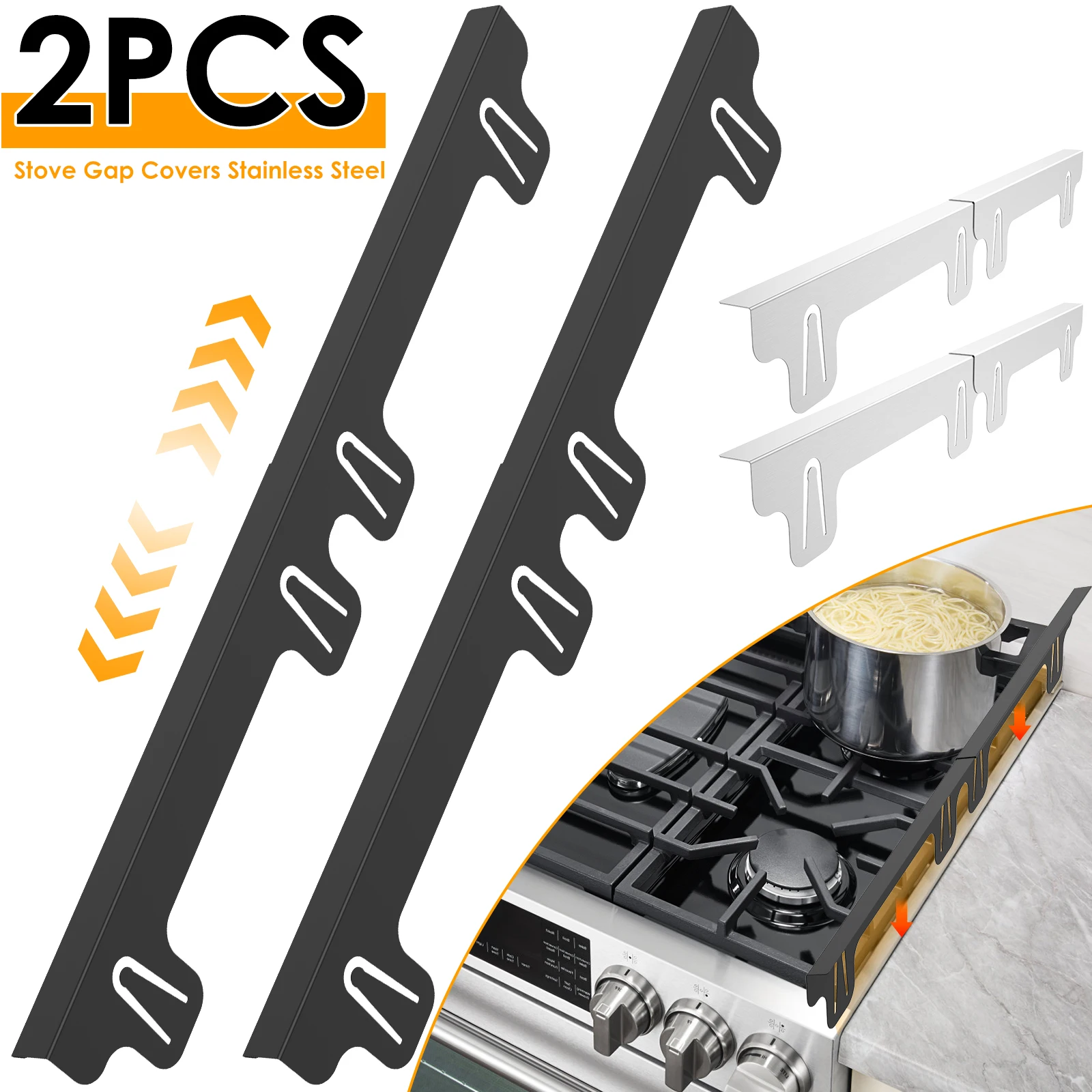 2Pcs Stainless Steel Stove Gap Guards Snug Fit Adjustable Length Stove ...