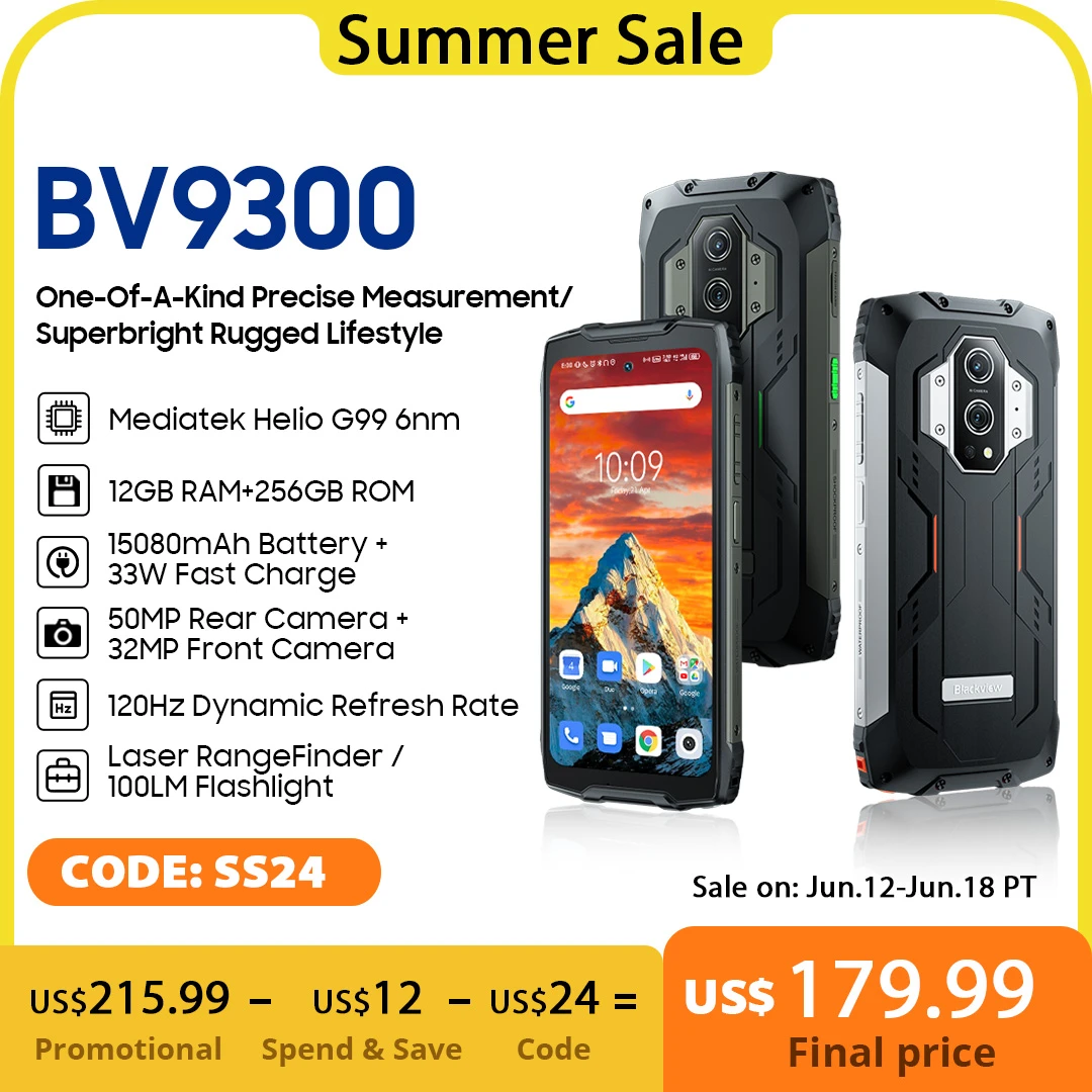 Blackview BV9300 견고한 휴대폰, G99 120Hz 휴대폰, 12GB 256GB 스마트폰, 15080mAh 레이저 측정 휴대폰, 글로벌 버전, 신제품