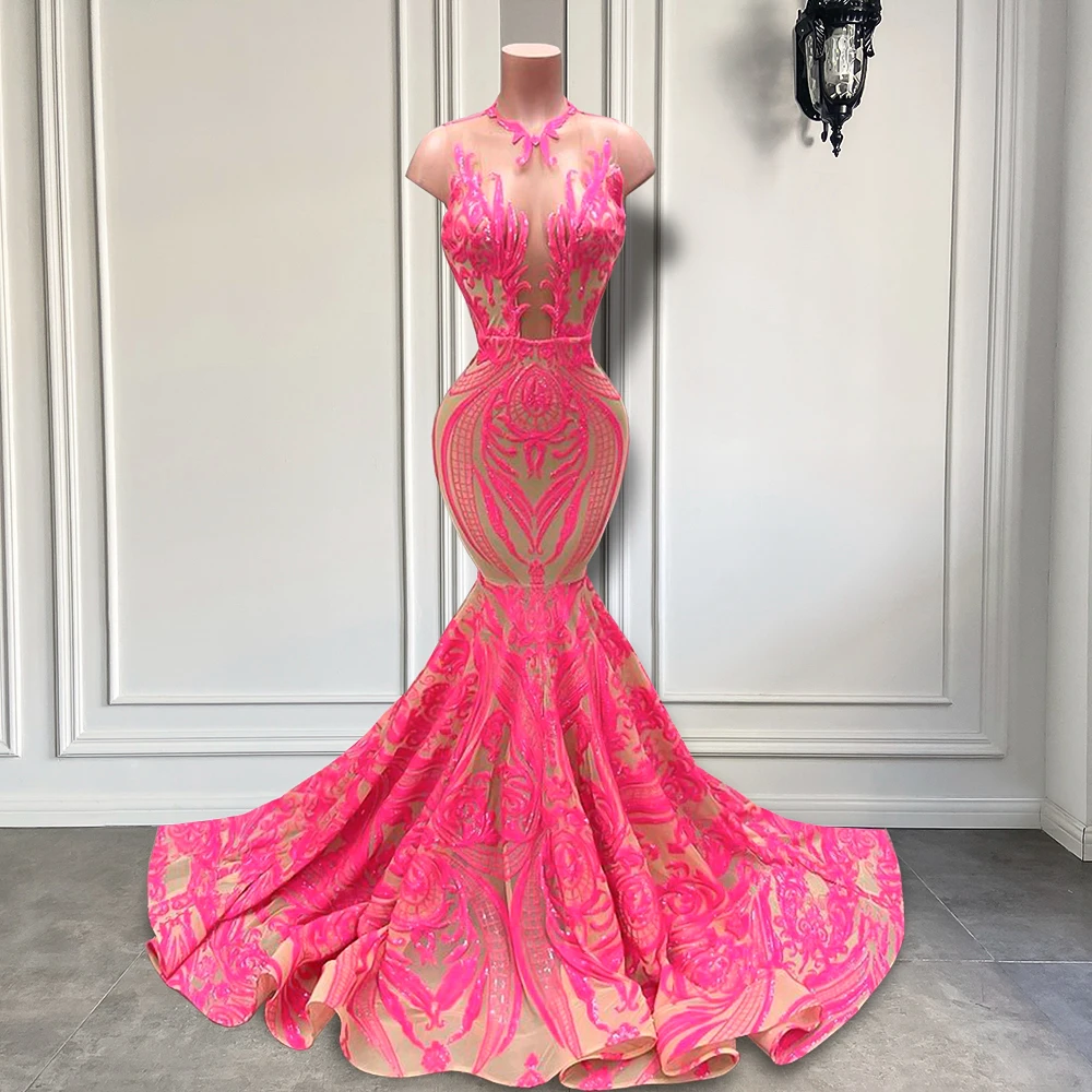 Hot-Pink-Long-Prom-Dresses-2023-Sexy-Sheer-O-neck-Sleeveless-Sparkly ...