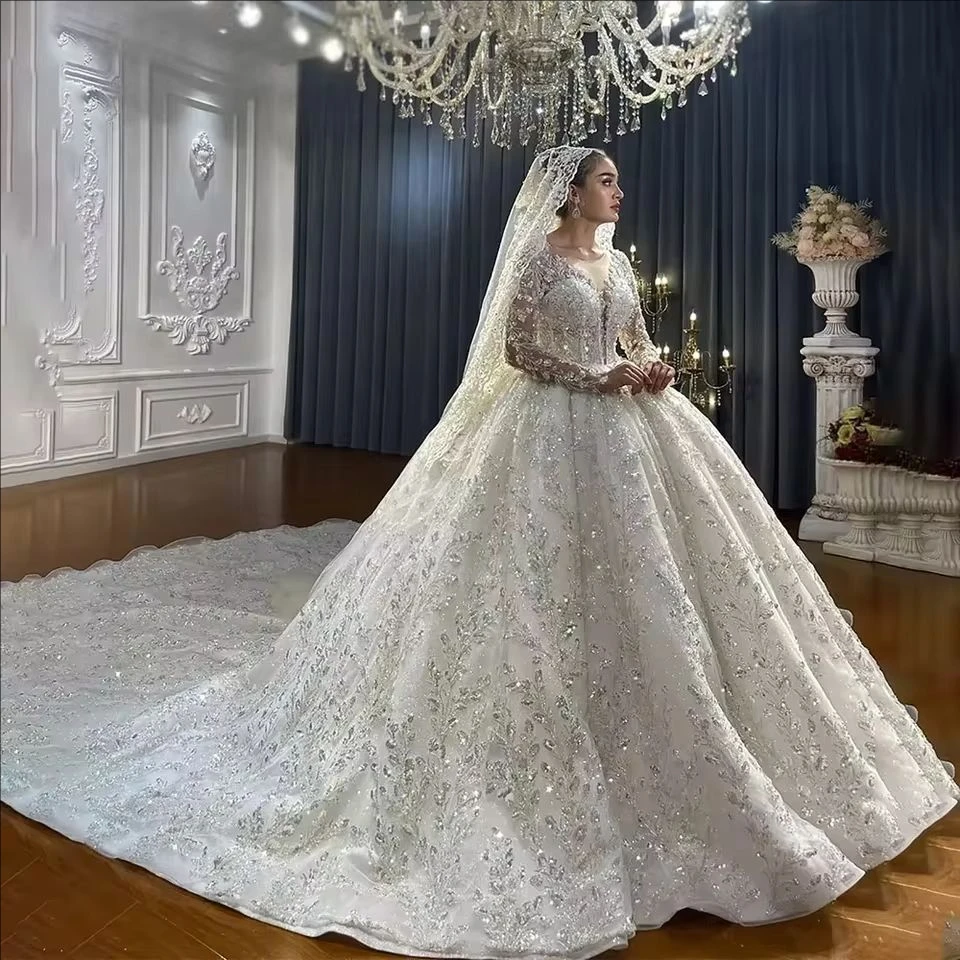 Customzied Gorgeous Wedding Dress For Women Long Sleeves Sequins ...