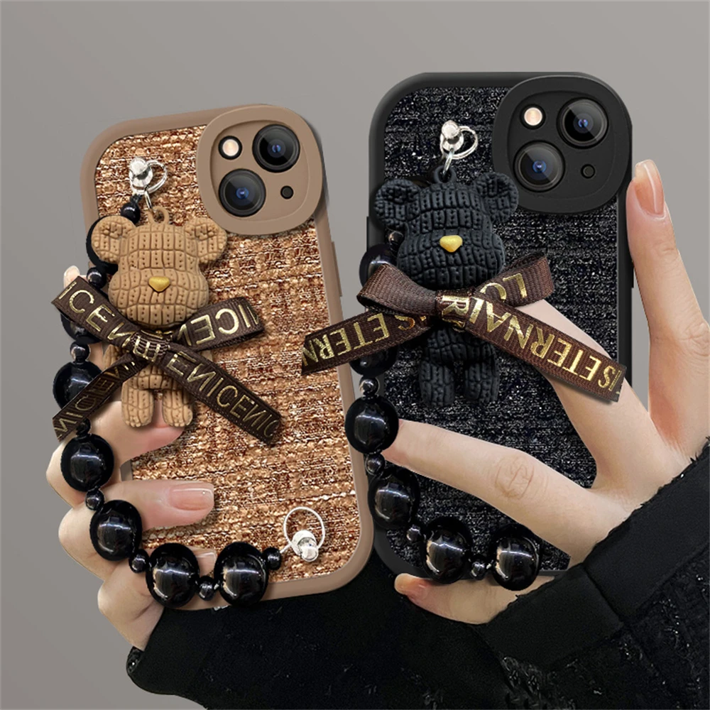 Korean-Cute-Cartoon-3D-Bear-Wrist-Chain-Woolen-Lattice-Soft-Case-For ...