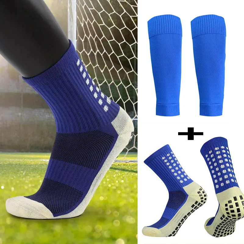 Soccer-Shin-Guards-2-Pairs-Set-Men-Grip-Soccer-Socks-and-Knee-Pads ...