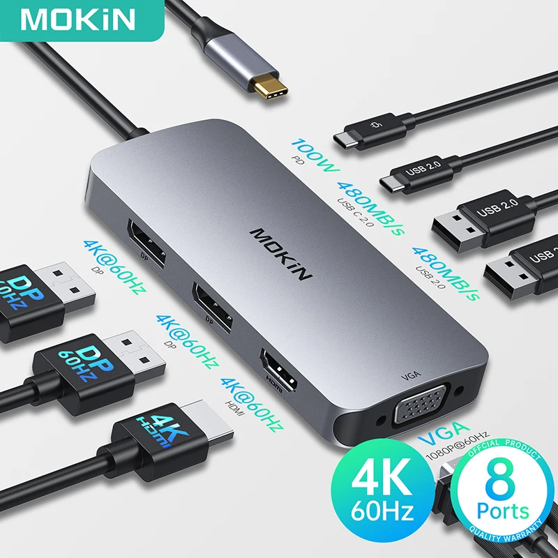 MOKN-USB-C-Docking-Station-Adaptador-Multi-Monitor-PD-Porta-de ...
