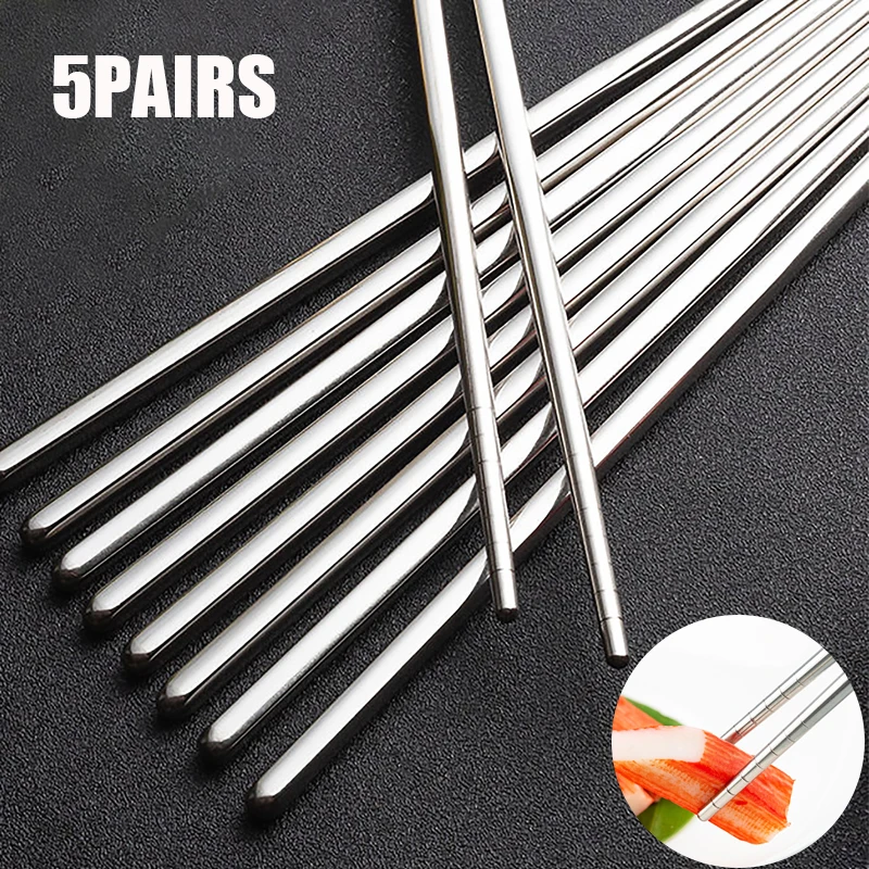 10pcs-Stainless-Steel-Chopsticks-Set-Chinese-Metal-Non-slip-Steel ...