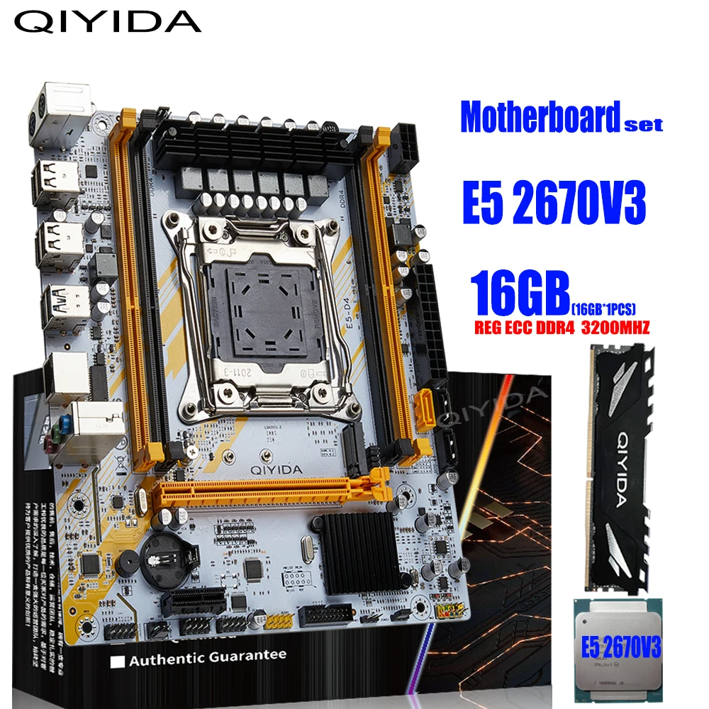Qiyida X99 Motherboard Set Lga2011 3 Kit With Xeon E5 2670 V3 Cpu