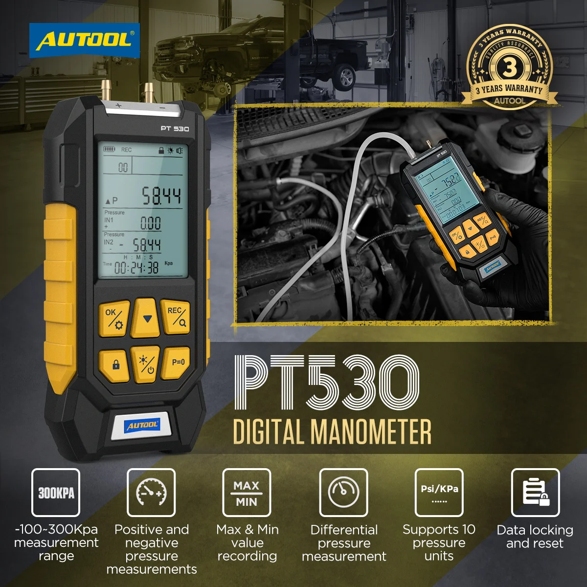 AUTOOL-PT530-Differential-Pressure-Manometer-Air-Pressure-Gauge-100-300 ...