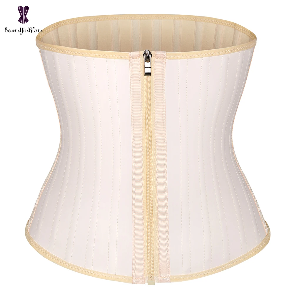 25-Steel-Bones-Front-Zip-Latex-Waist-Trainer-Cincher-Modeling-Coreslet ...